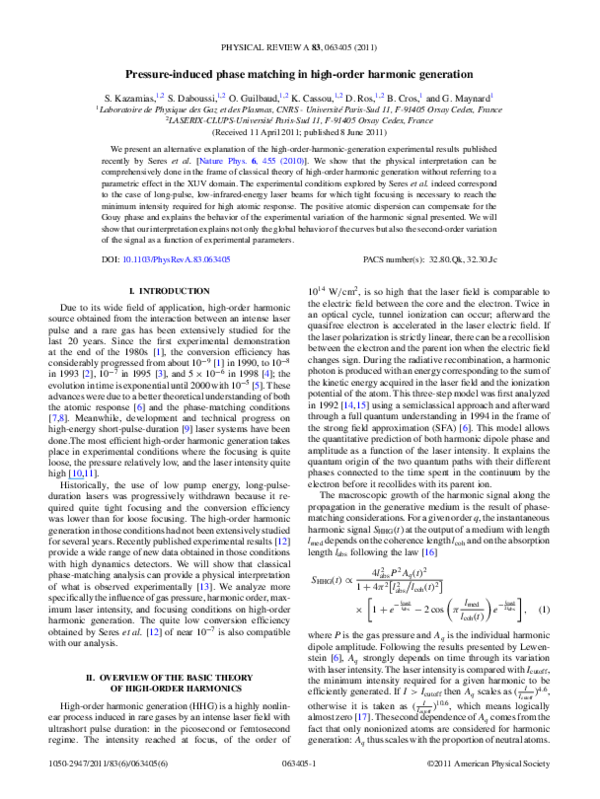 (PDF) Pressure-induced phase matching in high-order harmonic generation