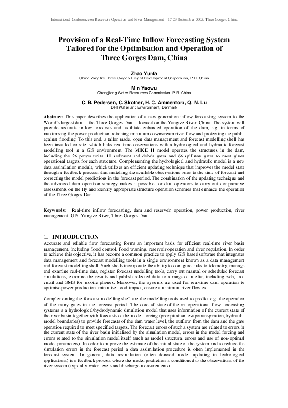 Pdf Provision Of A Real Time Inflow Forecasting System Tailored For The Optimisation And