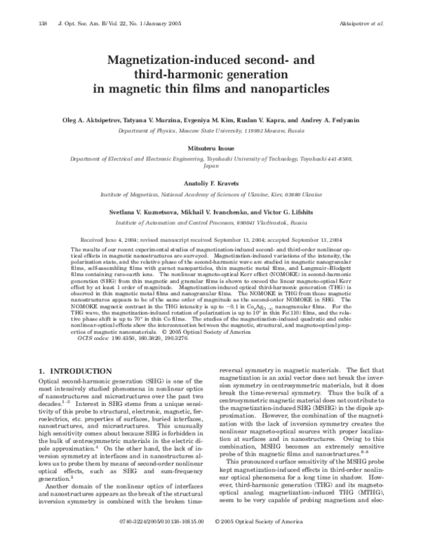 (PDF) Magnetization-induced second-and third-harmonic generation in magnetic thin films and ...