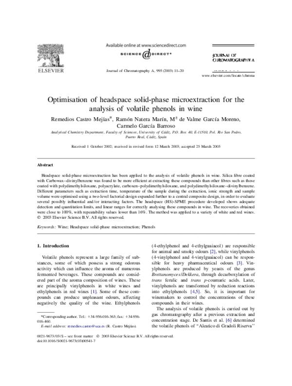 Pdf Optimisation Of The Headspace Solid Phase Microextraction For