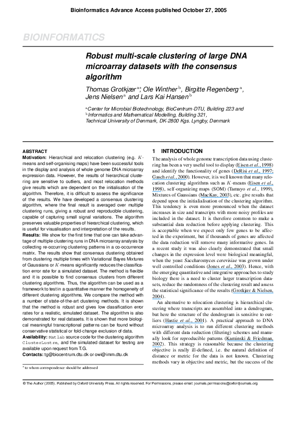 Pdf Robust Multi Scale Clustering Of Large Dna Microarray Datasets 5005