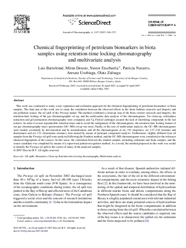 (PDF) Chemical fingerprinting of petroleum biomarkers in biota samples ...