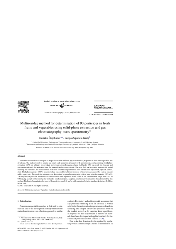 (PDF) Multiresidue method for determination of 90 pesticides in fresh fruits and vegetables ...