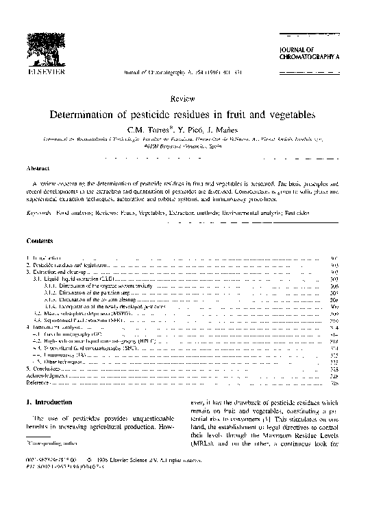 (PDF) Determination of pesticide residues in fruit and vegetables