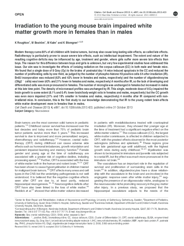 (PDF) Irradiation to the young mouse brain impaired white matter growth ...