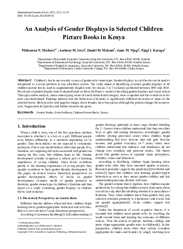 (PDF) An Analysis of Gender Displays in Selected Children Picture Books ...