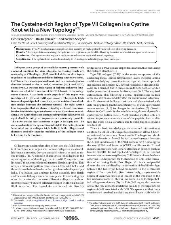 (PDF) The Cysteine-rich Region of Type VII Collagen Is a Cystine Knot ...