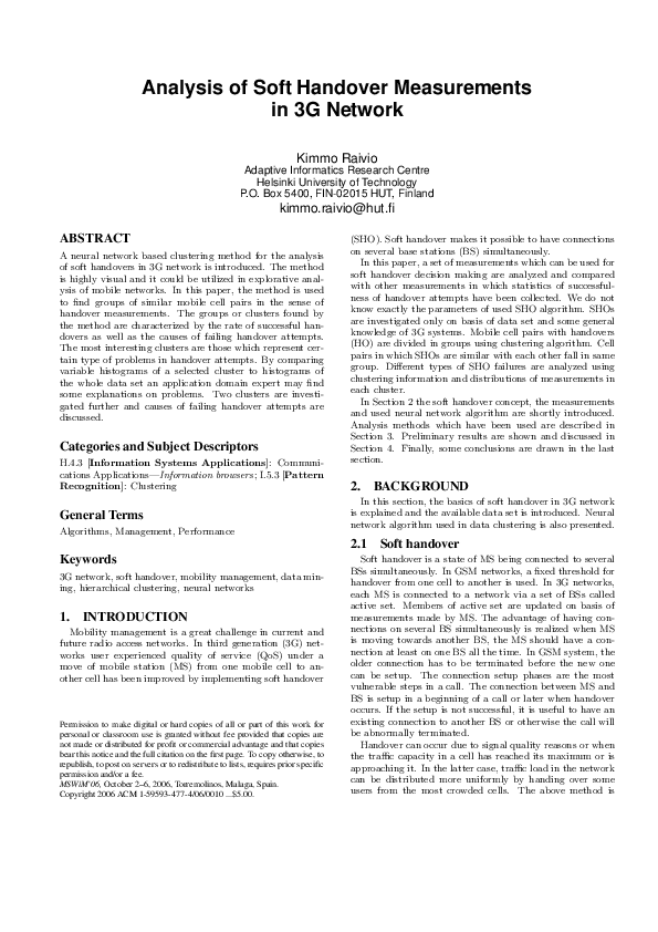 (PDF) Analysis of soft handover measurements in 3G network
