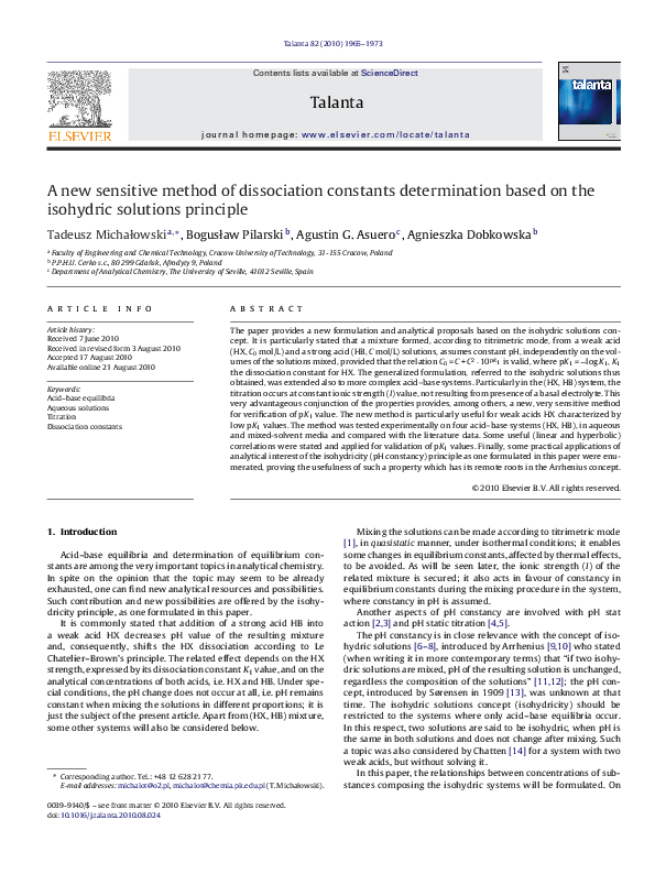 (PDF) A new sensitive method of dissociation constants determination ...
