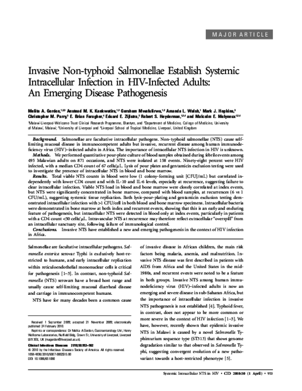 (PDF) Invasive Non-typhoid Salmonellae Establish Systemic Intracellular ...