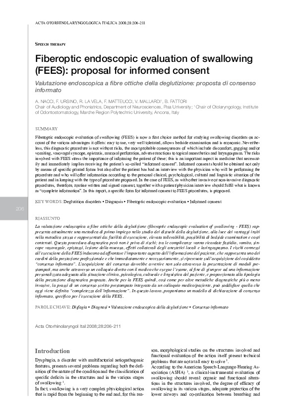 (PDF) Fiberoptic endoscopic evaluation of swallowing (FEES): proposal ...