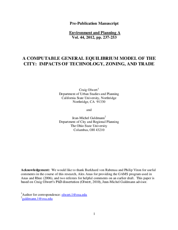 (PDF) A computable general equilibrium model of the city: impacts of ...