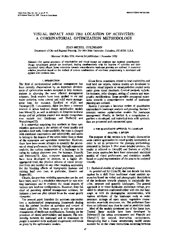 (PDF) Visual impact and the location of activities: A combinatorial optimization methodology
