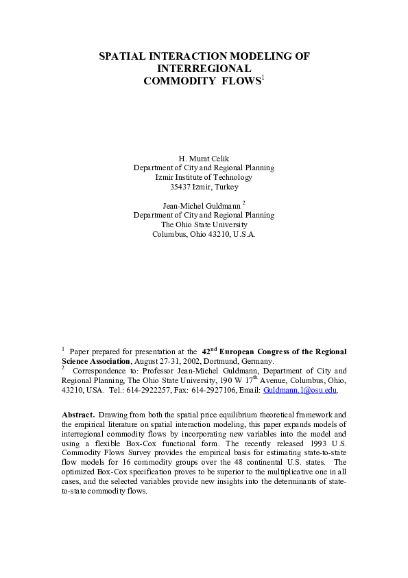 (PDF) Spatial interaction modeling of interregional commodity flows