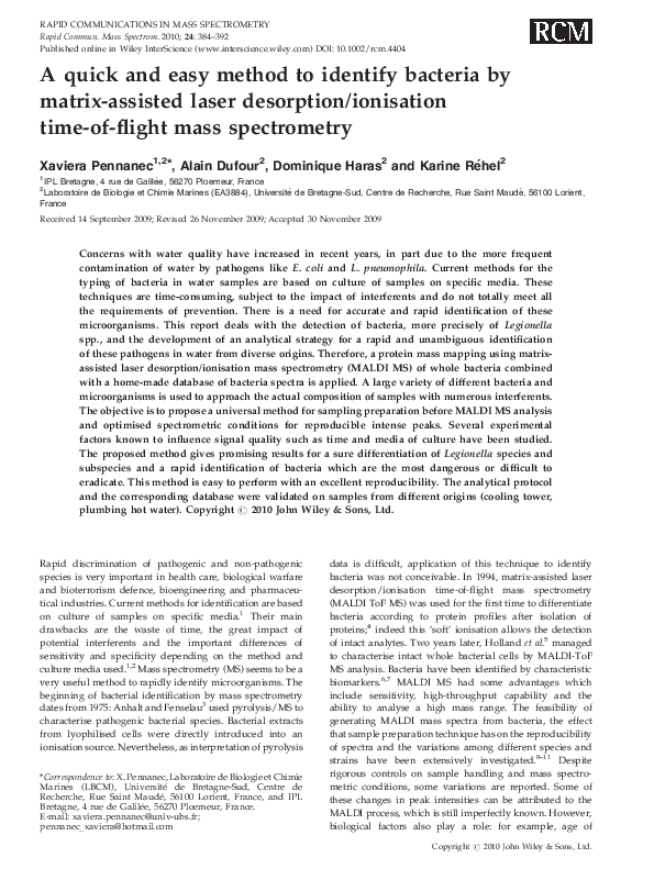 (PDF) A quick and easy method to identify bacteria by matrix-assisted ...