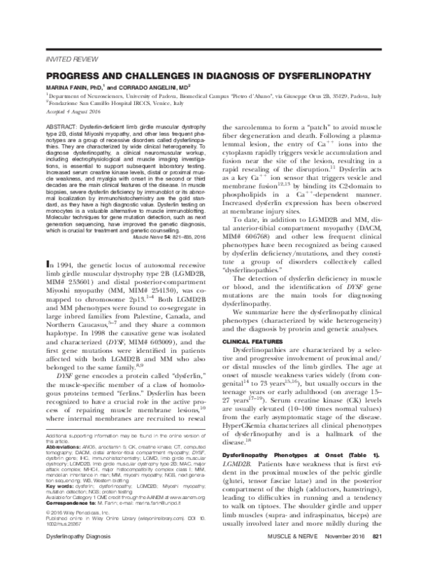 (PDF) PROGRESS AND CHALLENGES IN DIAGNOSIS OF DYSFERLINOPATHY