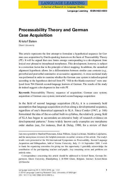 (PDF) (2011) Processability Theory and German Case Acquisition