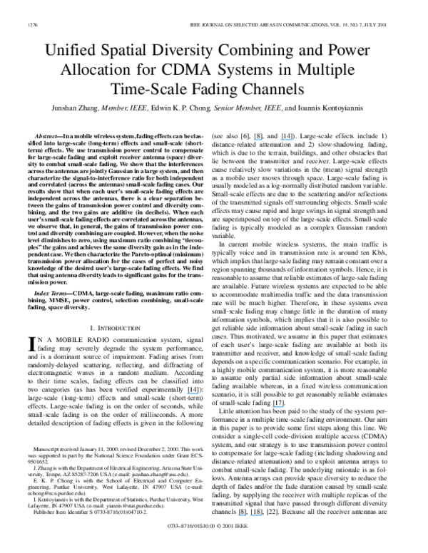 Pdf Unified Spatial Diversity Combining And Power Allocation Schemes For Cdma Systems