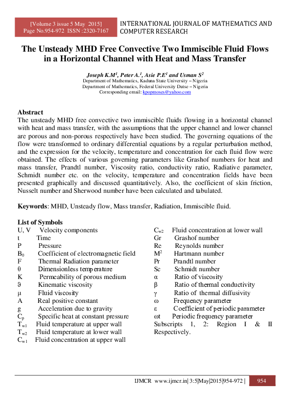 (PDF) The Unsteady MHD Free Convective Two Immiscible Fluid Flows in a Horizontal Channel with ...
