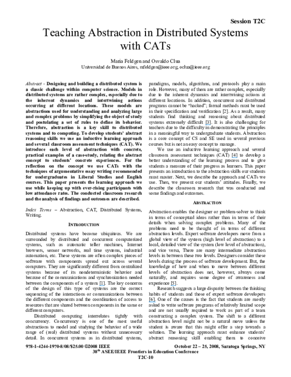 (PDF) Teaching abstraction in distributed systems with CATs | Osvaldo ...