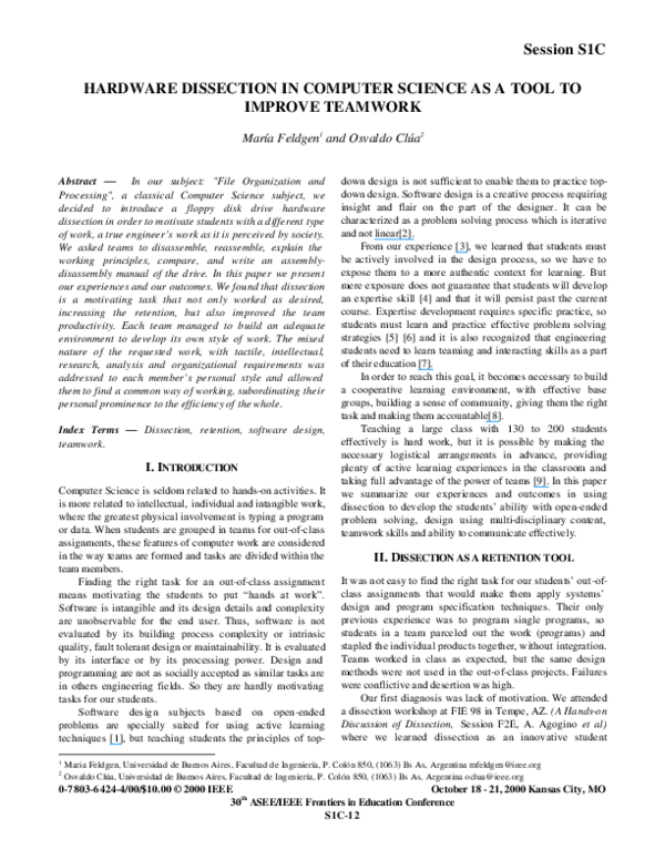 (PDF) Hardware dissection in computer science as a tool to improve teamwork