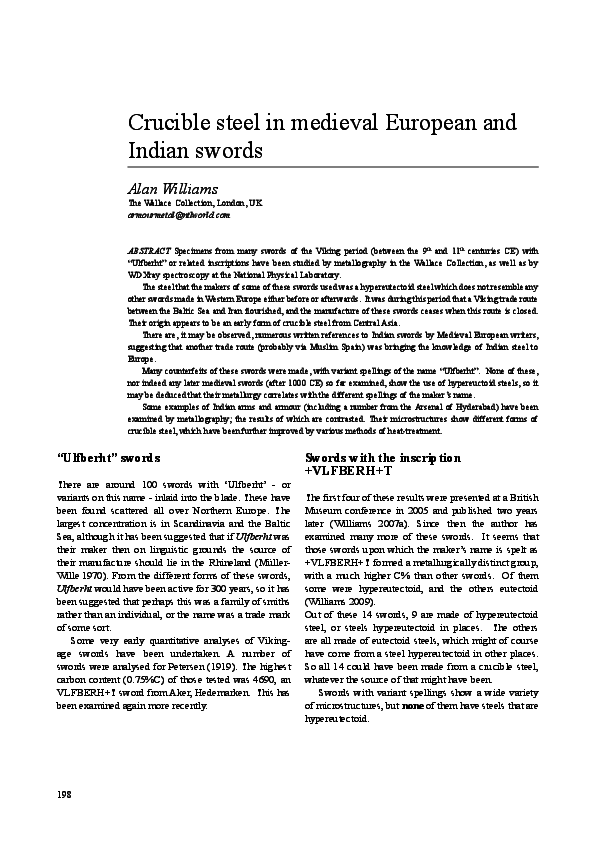 (PDF) Crucible steel in medieval European and Indian swords " Ulfberht ...