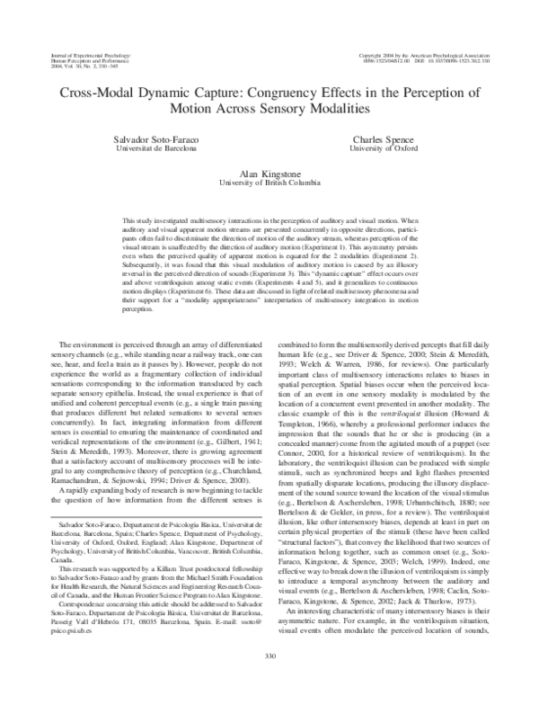 Pdf Cross Modal Dynamic Capture Congruency Effects In The Perception