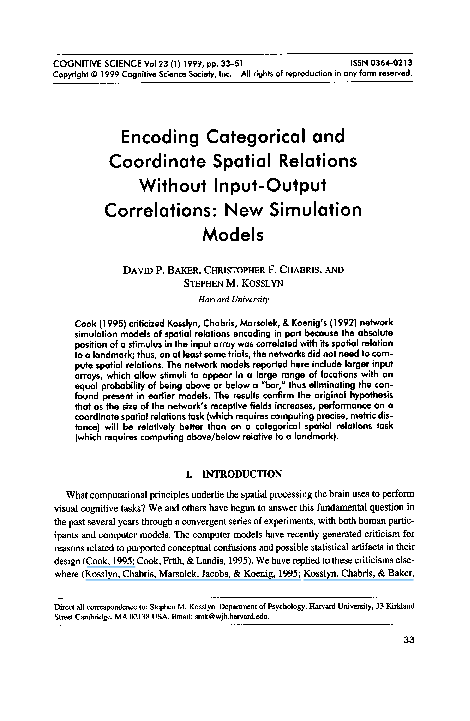 Pdf Encoding Categorical And Coordinate Spatial Relations Without Input Output Correlations