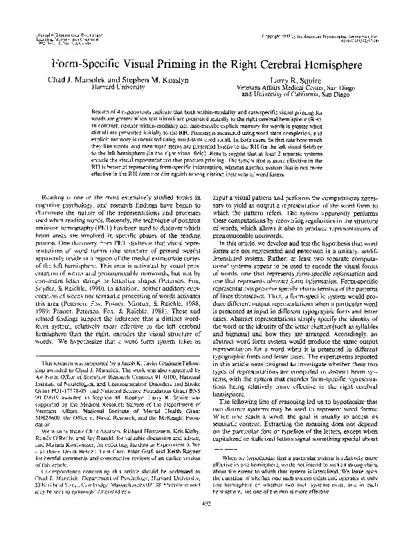 (PDF) Form-Specific Visual Priming in the Right Cerebral Hemisphere