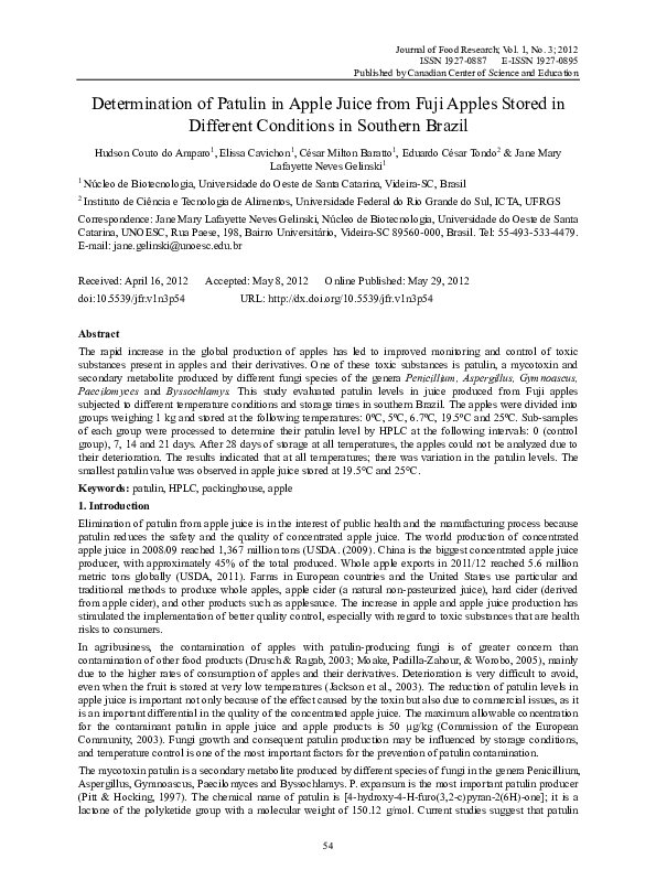 (PDF) Determination of Patulin in Apple Juice from Fuji Apples Stored ...