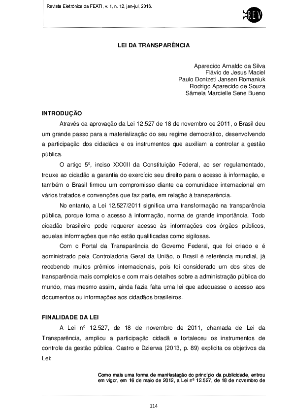 (PDF) LEI DA TRANSPARÊNCIA