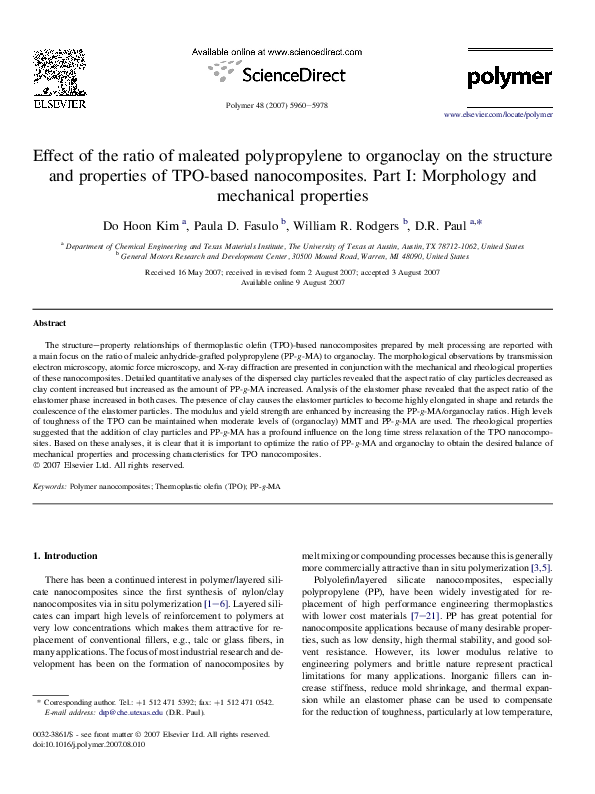 (PDF) Effect of the ratio of maleated polypropylene to organoclay on the structure and ...