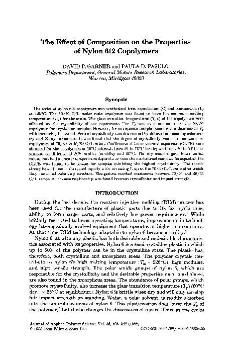 (PDF) The effect of composition on the properties of nylon 612 copolymers