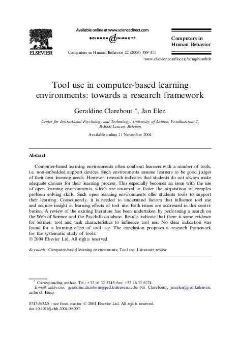 (PDF) Tool use in computer-based learning environments: towards a ...