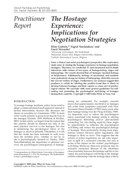 (PDF) The hostage experience: Implications for negotiation strategies