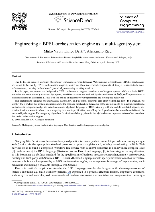 (PDF) Engineering a BPEL orchestration engine as a multi-agent system