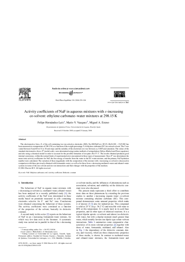 (PDF) Activity coefficients of NaF in aqueous mixtures with ε ...