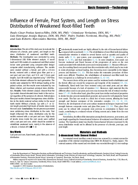 (PDF) Influence of Ferrule, Post System, and Length on Stress ...