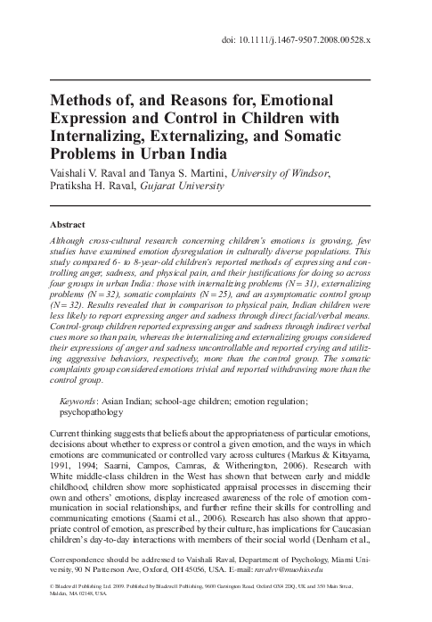 (PDF) Methods of, and Reasons for, Emotional Expression and Control in Children with ...
