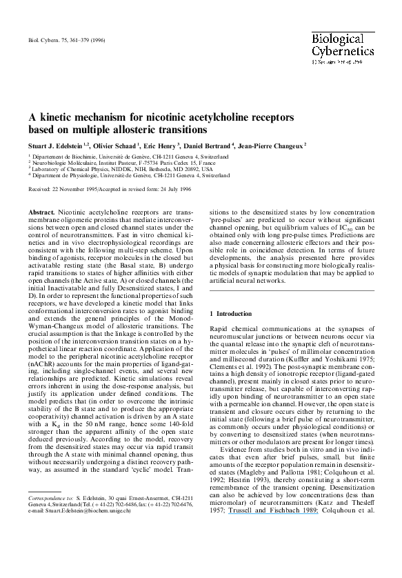 (PDF) A kinetic mechanism for nicotinic acetylcholine receptors based ...