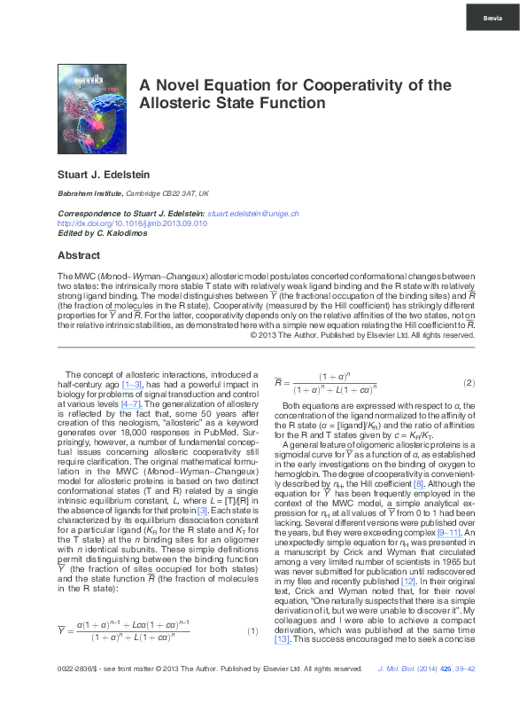 (PDF) New Equation for Allosteric Cooperativity