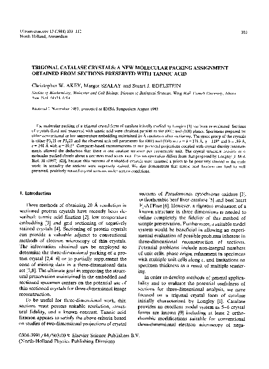 (PDF) Trigonal catalase crystals: A new molecular packing assignment ...