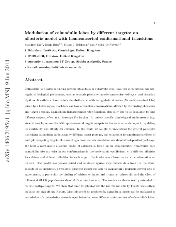 (PDF) Modulation of calmodulin lobes by different targets: an ...