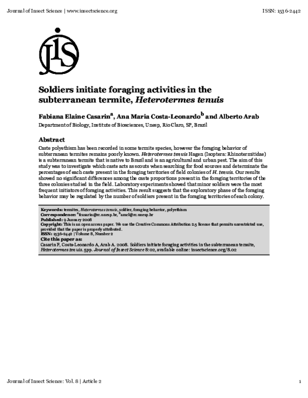 (PDF) Soldiers Initiate Foraging Activities in the Subterranean Termite ...