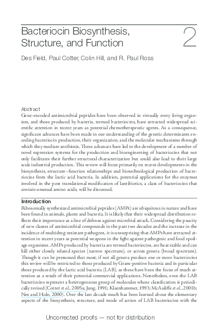Pdf Bacteriocin Biosynthesis Structure And Function