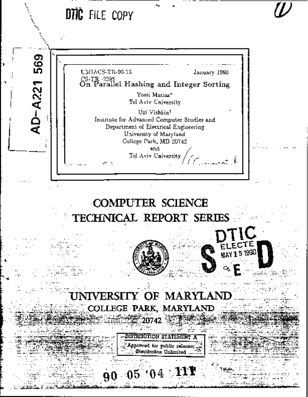 (PDF) On Parallel Hashing and Integer Sorting