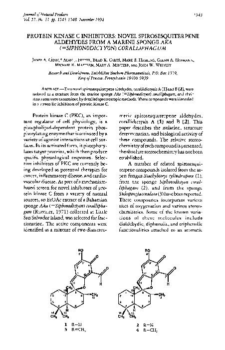 (PDF) Protein Kinase C Inhibitors: Novel Spirosesquiterpene Aldehydes ...