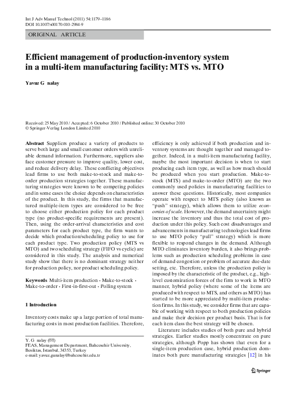 Pdf Efficient Management Of Production Inventory System In A Multi Item Manufacturing Facility
