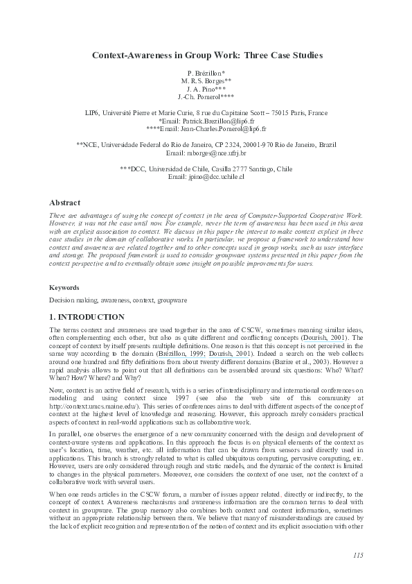 (PDF) Context-awareness in group work: Three case studies