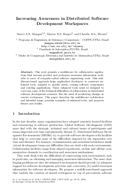 (PDF) Increasing Awareness in Distributed Software Development Workspaces